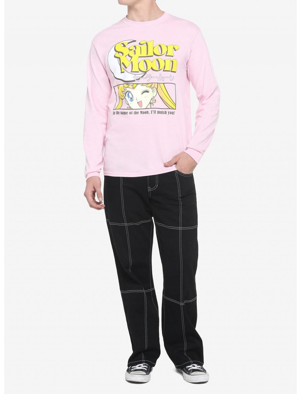 Hot Topic: Mens Pink Long Sleeve Panel Tee