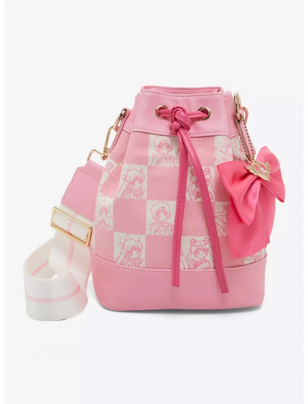 BoxLunch: Sailor Moon SuperS Pink Checkered Bucket Crossbody Bag
